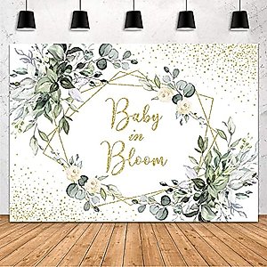 MEHOFOND Baby in Bloom Backdrop Eucalyptus Leaves Baby Shower Decorations Banner White Floral Baby Shower Supplies Photography Background Cake Table Decor Banner Photo Booth Prop Vinyl 7x5ft