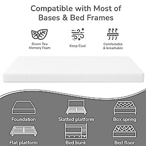PayLessHere 5 Inch Green Tea Memory Foam Mattress Cooling Gel Infused Mattress,Medium Firm Mattresses Fiberglass Free/CertiPUR-US Certified/Bed-in-a-Box/Pressure Relieving Twin Size,White