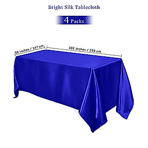 TURSTIN 4 Packs Satin Tablecloth 102 x 58 Inch Overlay Satin Table Cover Rectangle Bright Silk Tablecloth Smooth Fabric Table Decoration for Wedding Banquet Party Events, Royal Blue