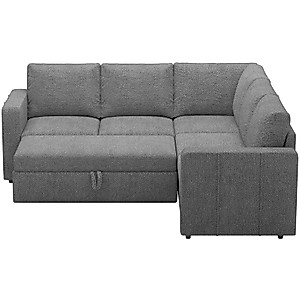 Belffin L Shape Modular Sectional Sleeper Sofa with Pull Out Bed Corner Sleeper Sofa Sectional Couch Convertible Sofa Grey