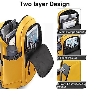 Mancro Travel Laptop Backpack, 15.6 in Anti Theft Backpack for Women Men with USB Charging Port, Water Resistant Computer Backpack Backpack Gift, Yellow