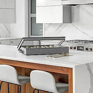 Sorbus Flatware Storage Chest with Clear Lid, Great Fabric Container Box for Organizing Utensils, Silverware, Flatware, Large Capacity, Gray