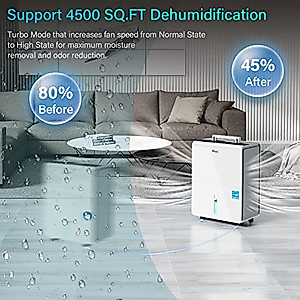 Dehumidifiers with Pump / hose for Basements 50 Pint (70 Pint 2012 DOE)Energy Star Certified Dehumidifiers with WIFI for 4500 Sq Ft Large Room or Basements, Dehumidifiers for Home with Auto Shut Off, Continuous and Manual Drainage