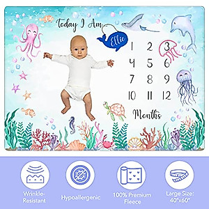 Baby Monthly Milestone Blanket Boy and Girl - Extra Soft Fleece Blanket for Baby Shower - Milestone Blanket Baby Boy and Girl Nursery Decor - Capture Baby Growth - with Whale Chalkboard + 2 Frames