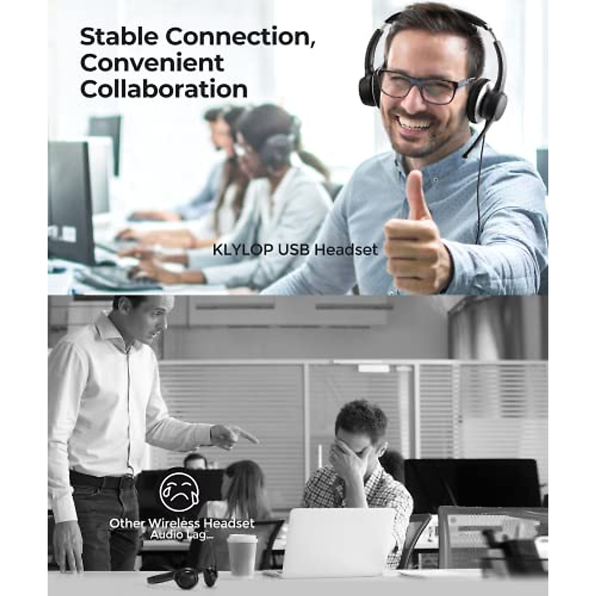KLYLOP USB Headset, Headset with Mic Noise Reduction & in-line Control, 3.5mm/USB Wired Headphones, Stereo PC Headset with Mute, Headset with Microphone for PC Zoom Skype Webinar Home Office