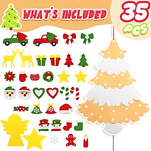 AerWo DIY Felt Christmas Tree Set, 3FT Felt Christmas Tree for Kids Wall with 35PCS Detachable Felt Ornaments for Christmas Tree, Xmas Felt Tree for Christmas Wall Hanging Decorations