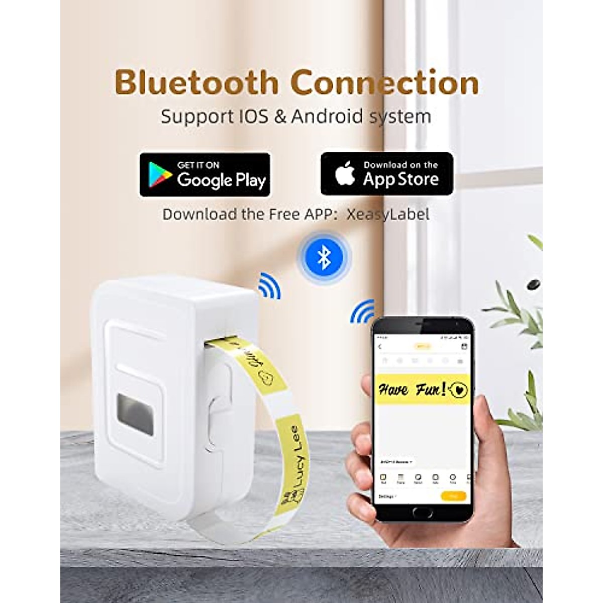 vretti Label Maker Machine with Tape, Portable Bluetooth Label Maker, Wireless Mini Sticker Printer for Office Home Organization Storage Multiple Templates Font Icon Inkless Rechargeable