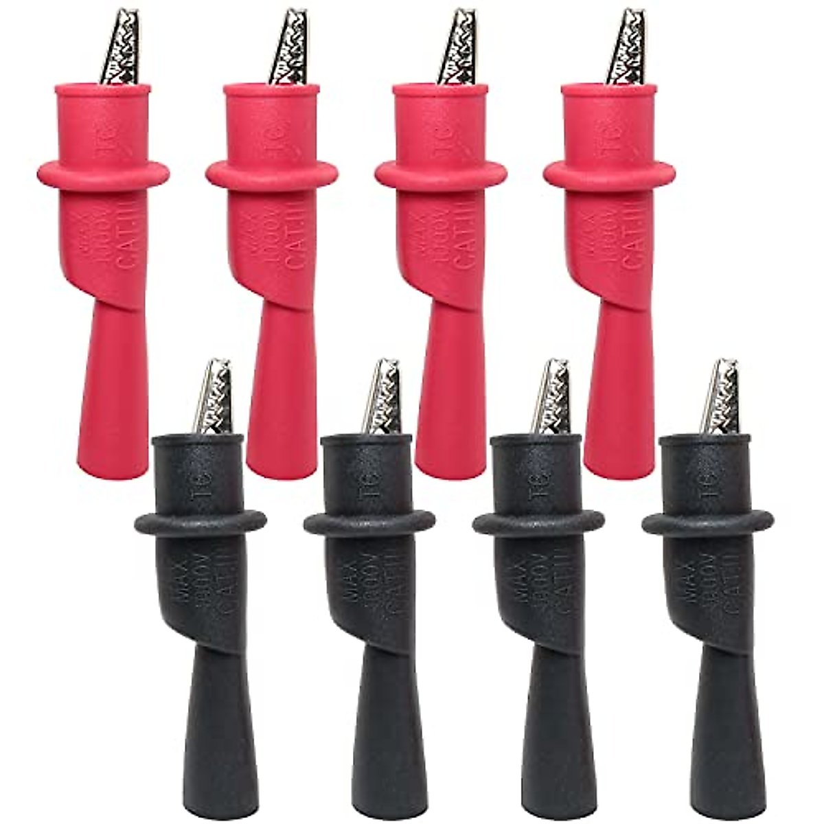 LRONG 8PCS Multimeter Alligator Clips Set, Test Probe Push On Alligator Clips Crocodile Clamps for Test Leads, 4 Pieces Red +4 Pieces Black (MACTPPC-R-B-8)