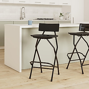 EventStable TitanPRO Folding Bar Stool with Backrest - Black Metal Frame Stool with Back Support - Durable and Sturdy Folding Stool for Outdoor Kitchen Shop Cafe - 2 Pack