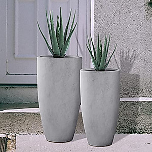 Kante 31.4" and 23.6" H Natural Concrete Finish Concrete Tall Planters Large Outdoor Indoor Decorative Plant Pots with Drainage Hole and Rubber Plug, Modern Tapered Style for Home and Garden