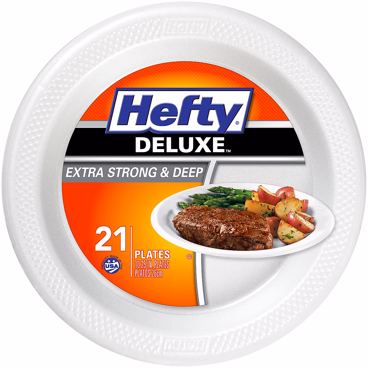 Hefty Deluxe Extra Strong & Deep Foam Plates, Round, White, 10.25 Inch, 21 Count