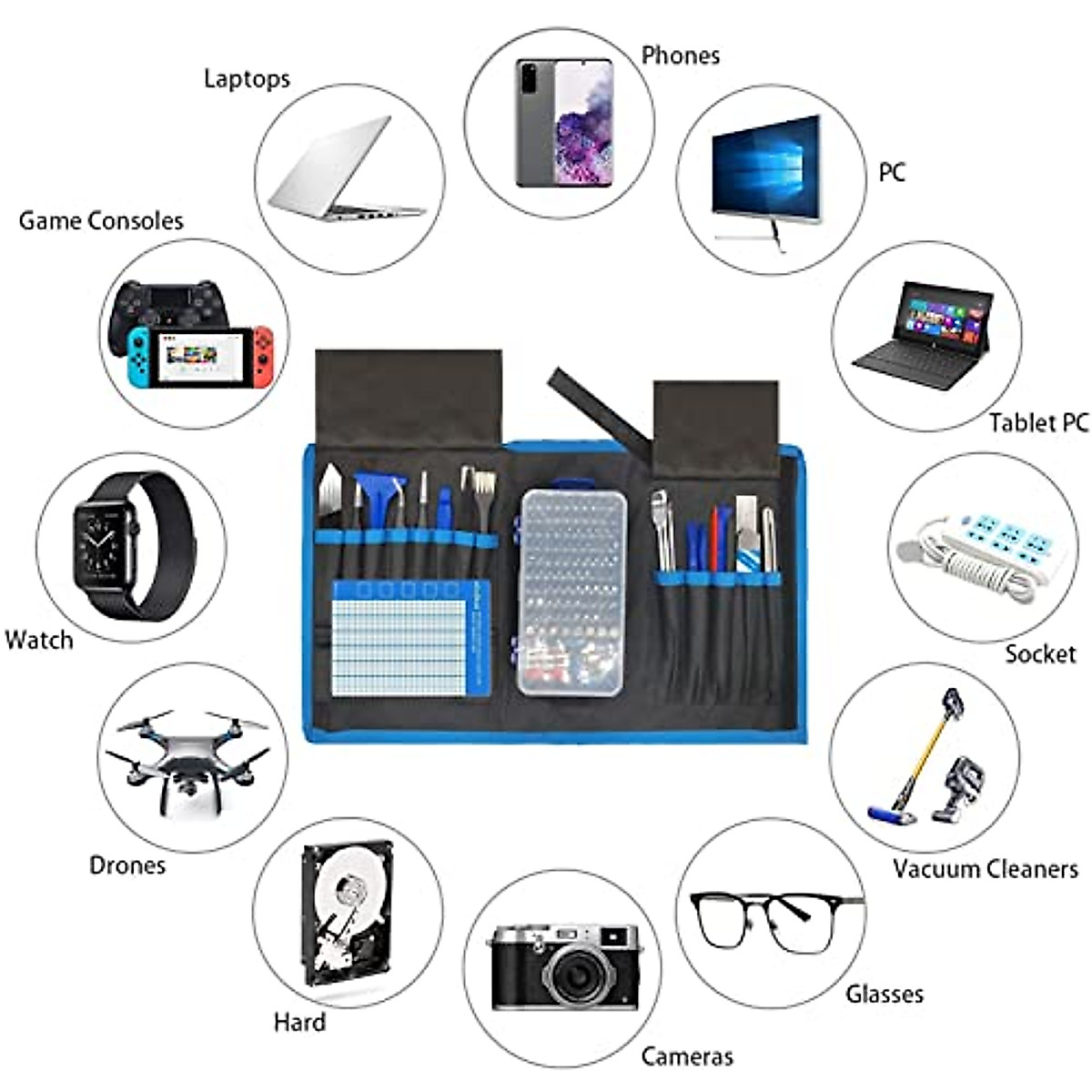 oGoDeal 155 in 1 Computer Repair Kit,Professional Electronic Repair Kit for Computer, iPhone, Laptop, PC, Tablet,Cell phone, Nintendo,PS3,PS4,Xbox,Macbook,Camera,Toy,Drone Black