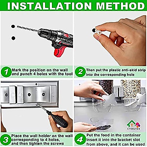 Triple Food Dispenser, Cereal Dispenser, Dry Food Dispenser Wall Mounted Cereal Dispenser, Candy Dispenser Grain Dispenser Kitchen Container with 3 Cup, Snack Dispenser for Store Nut Coffee Beans 4.5L