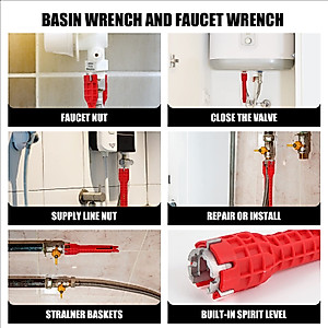 YBQSPLY Basin Wrench,8 in 1 Faucet Wrench and Sink Wrench Installer Multi Tool,Multi-Purpose Plumbing Tools Faucet Wrench Plumbers Wrench for Pipe and Tub Drain Removal Nut Wrench