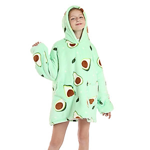 SZCMSM Hoodie Blanket for Kids Boys Girls Oversized Wearable Blanket Sweatshirt with Pockets,Avocado Green