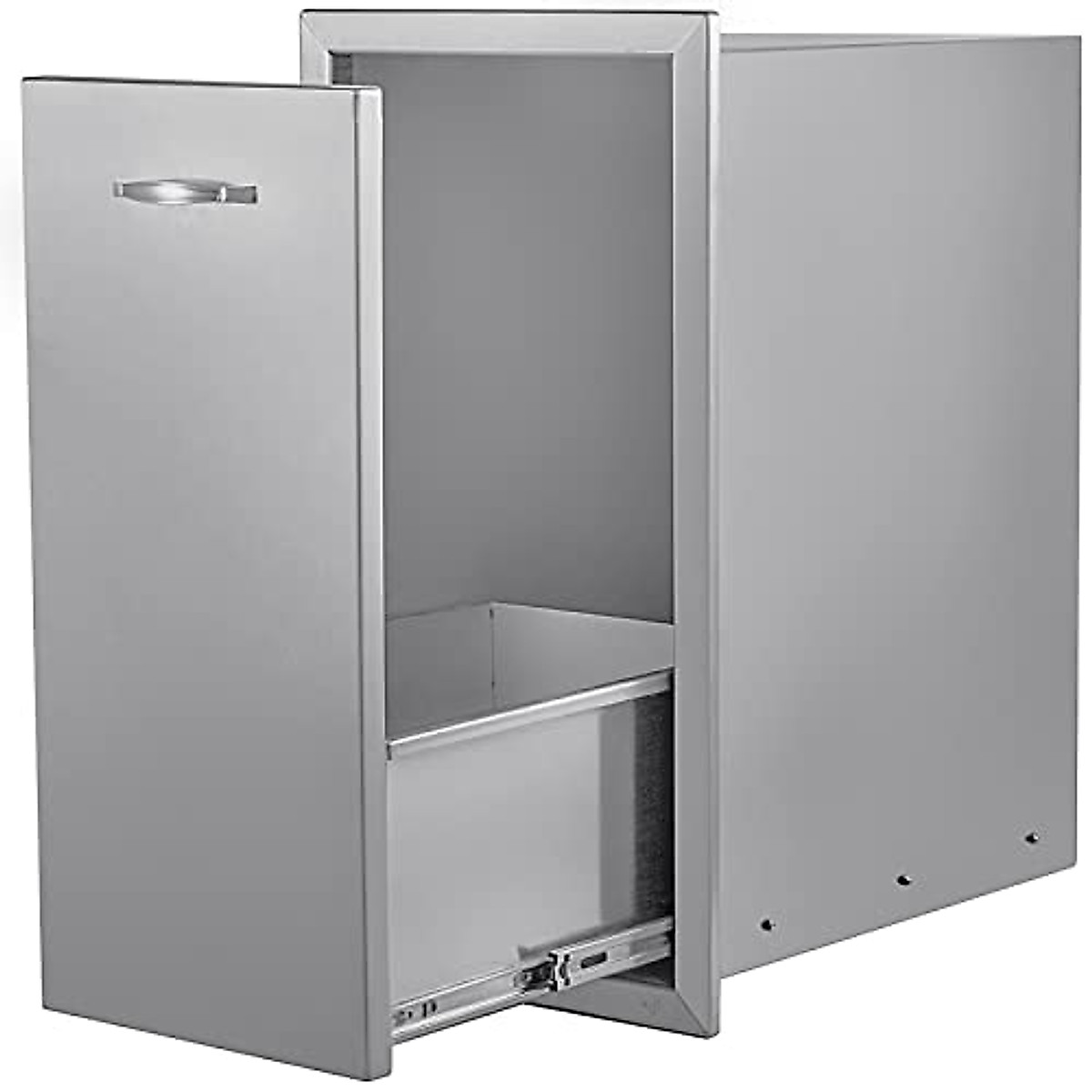 Mophorn Pull Out Trash Drawer 13.6Wx26Hx19.3D Inch Lower Sliding Rails Stainless Steel Roll Out Trash Bin Pull Out Tray Outdoor Kitchen Trash Drawer with Handle for BBQ Island Grill Station