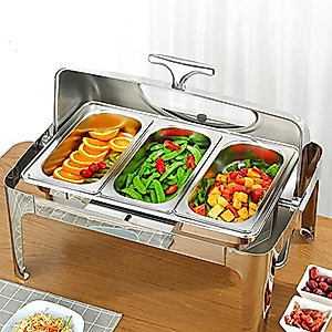 UZOURI Stainless Steel Chafing Dish with Full Rotating Cover, Chafing Dish Set Food Warmer Buffet, Buffet Dish Catering Pan for Kitchen Party Banquet Dining
