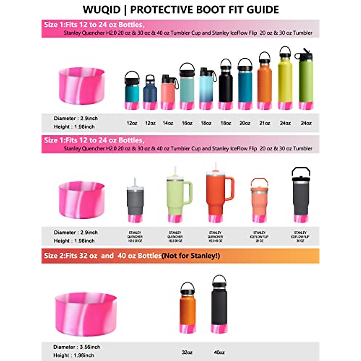 WUQID Protective Mixed Silicone Boot Sleeve for 12oz-40oz Sport Flask & Stanley Water Bottles Tumbler Anti-Slip Bottom Sleeve Cover for All Water Bottles Bottom Width of 2.83&3.56in