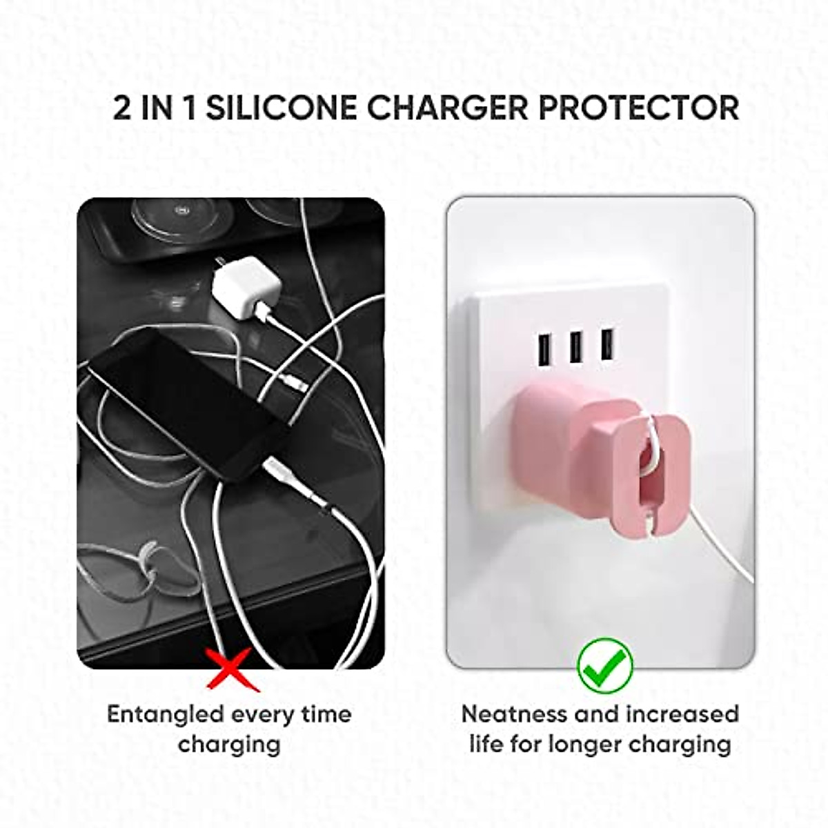 365Home 4-Pack 2 in 1 Silicone Charger Protector with Cord Wrap, iPhone Silicone Power Adapter Case, Snapback Charger Winder, Compatible with iPhone 12/13/14 Charger