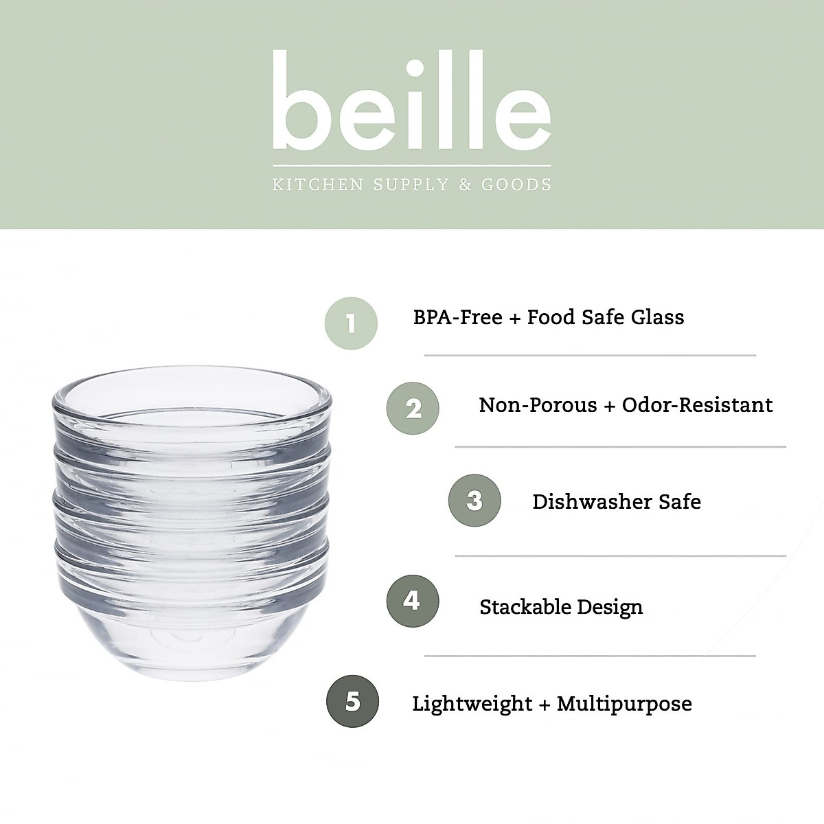 Beille Cooking Baking Supplies Small Glass Pinch Bowl Ramekin Kitchen Essential, 4pc
