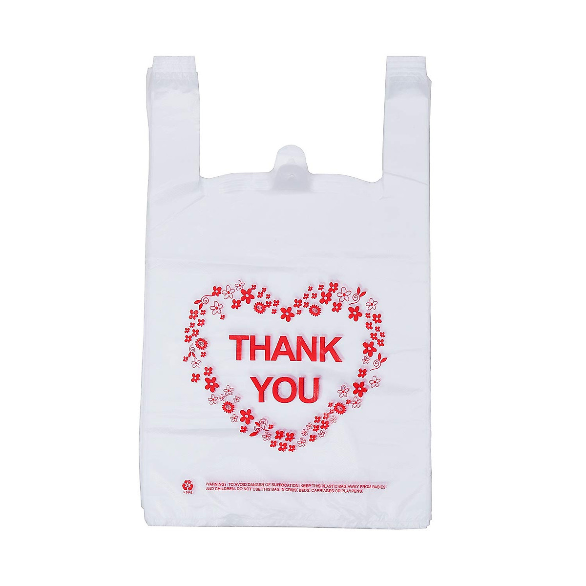 LazyMe Thank you T Shirt Bags, Bolsas De Plastico Para Negocio, White Plastic Grocery Bags with Handles, Standard Supermarket Size, 12 x 20 Inches (50 pcs)