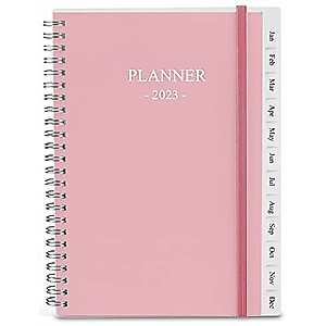 2023 Planner - Weekly & Monthly Planner Runs from Jan 2023 to Dec 2023, 6.25" x 8.25", 12 Monthly Tabs, 14 Notes Pages, Inner Pocket, Flexible Cover with Twin-Wire Binding, Pink