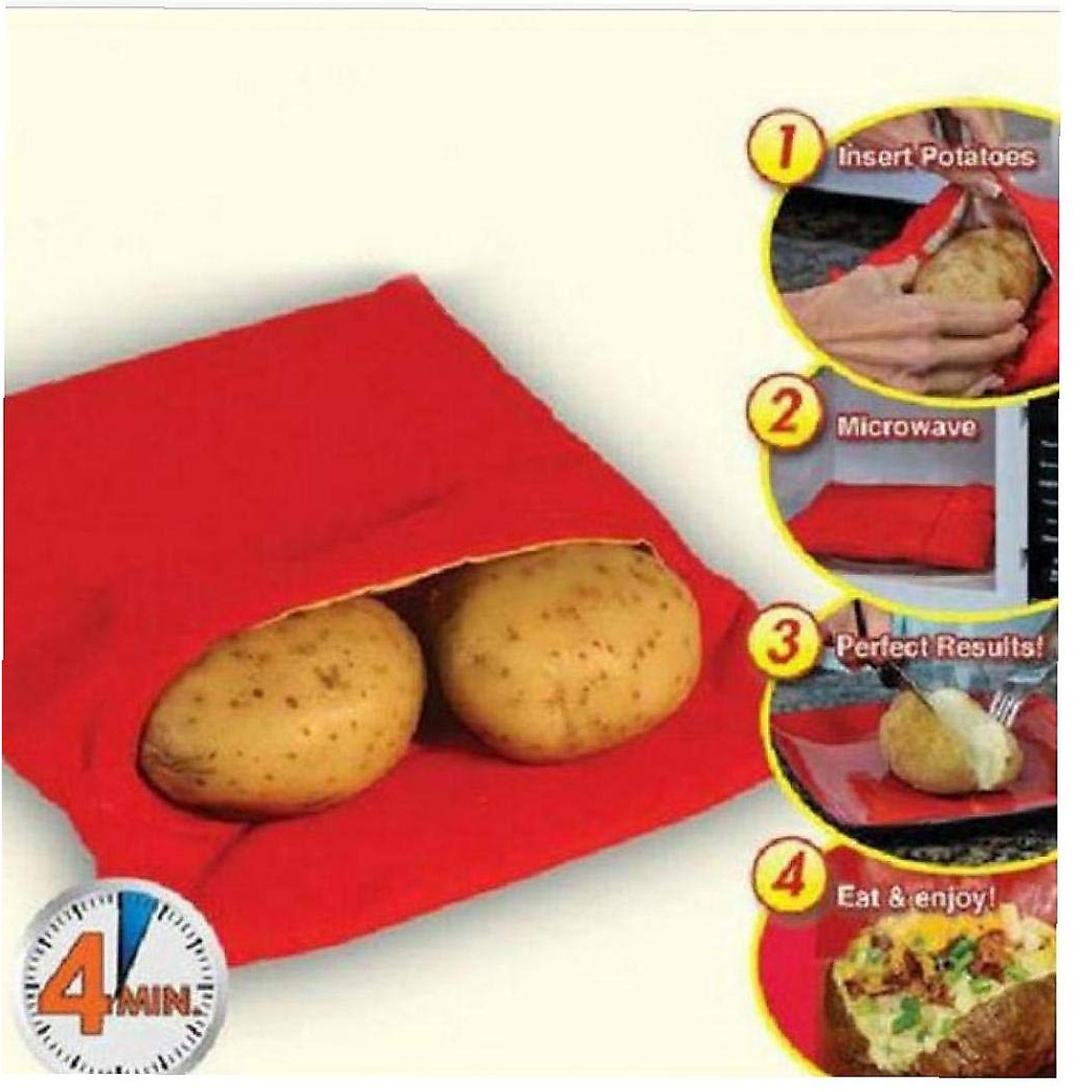 Washable Cooker Bag Microwave Potato Baked Cooker (cooks 4 Potatoes at Once)
