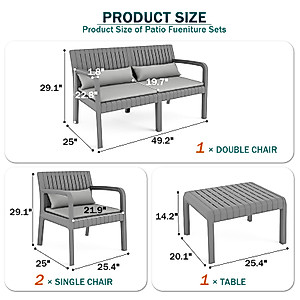 UDPATIO Resin Patio Furniture Set, No Rust Modular Outdoor Sectional Sofa Set, All Weather Patio Conversation Set, for Backyard, Deck, Poolside with Coffee Table, 4pc Grey