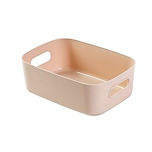 CHEOTIME Plastic Storage Bins, Desktop Storage Basket Plastic Storage Baskets with Handle Reusable PP Cosmetic Storages Box Desktops Sundries Organizer with Handle for Household(Small-Apricot)