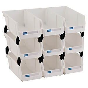 AERCANA White Plastic Storage Bins Wall Mounted Hanging Bins Parts Storage Organizer Garage Storage Bins(pack of 9)