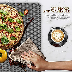 Placemats Set of 6, Placemat with Coasters Heat Stain Scratch Resistant Non-Slip Waterproof Oil-Proof Washable Wipeable Outdoor Indoor for Dining Patio Table Kitchen Decor and Kids，（Grey 6）