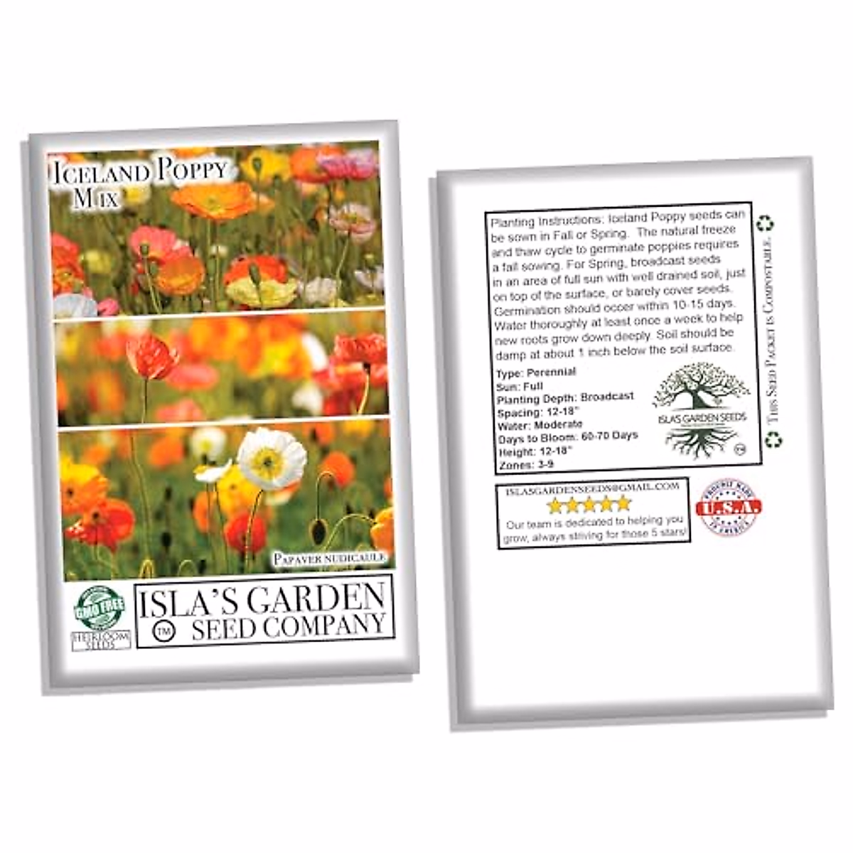 Iceland Poppy Seeds Flower Mix, 3000 Heirloom Flower Seeds Per Packet, Non GMO Seeds, Botanical Name: Papaver nudicaule, Isla's Garden Seeds
