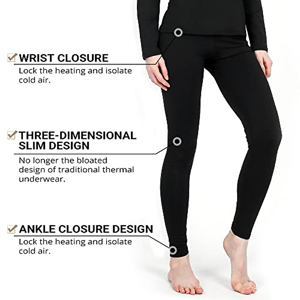 HEROBIKER Women's Thermal Underwear Set, Ultra Soft Thermal Shirt Long Johns Top Bottom Warm with Fleece lined Winter Base Layer Sets M Black