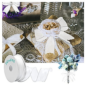 150 ft 50 Yards White Ribbon Organza Wired Sheer Wide Chiffon Ribbon for Wedding Gift Wrapping and Crafts Decor (1.5 Inch x 50 Yards)