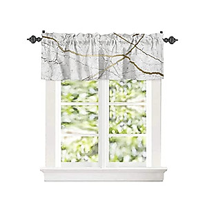 Yun Nist Window Valance Curtain White Marble Gold Stripes Valances for Kitchen Windows,Modern Abstract Geometric Rod Pocket Short Curtains for Bedroom,Bathroom,Living Room 42x12Inch