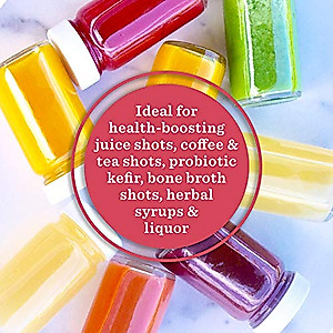 Juice Shot Bottles Set - Wide Mouth for Juicing, Beverage Storage, Liquids, 2 oz, Clear Glass with White Caps, Reusable, Leak Proof, Jars (8 pack)