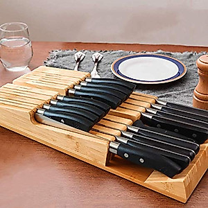 Bamboo In-Drawer Knife Block for 16 Knives and 1 Sharpening Steel(No Knife Included), Large Detachable Washable Kitchen Knife set, Drawer Knife Set Storage, Knife Organizer and Holder