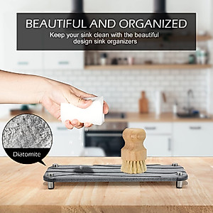 2 Pack Instant Dry Sink Organizer for Bathroom & Kitchen,Spaceaid，Diatomaceous Pedestal Stand Riser with Stainless Steel Feet Protection, counter caddy(Grey)