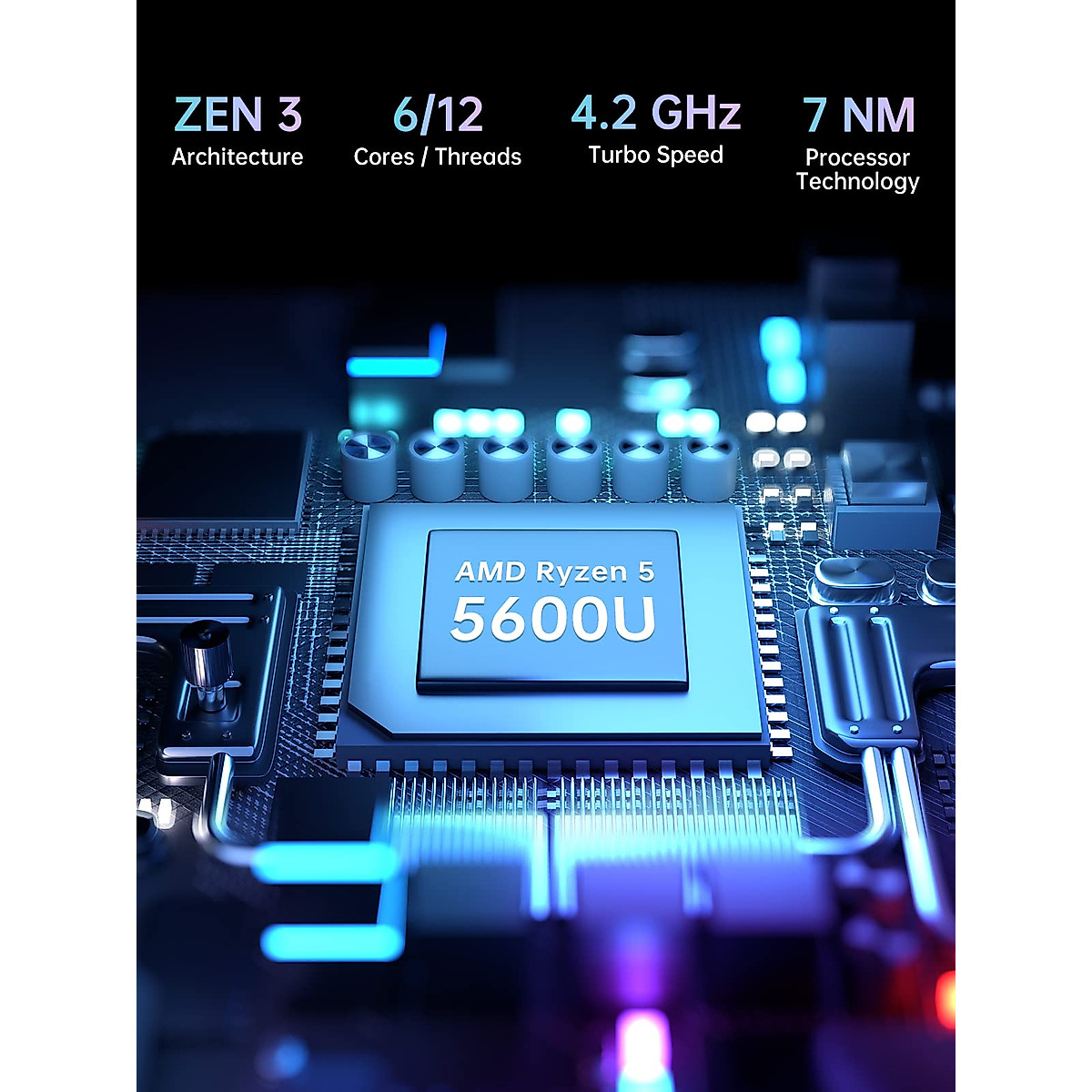 ACEMAGICIAN Mini PC, AMD Ryzen 5 5600U, 16GB DDR4 RAM, 512GB SSD, Windows 11 Pro, RGB Light, WiFi 5 Bluetooth 4.2, 3 Screens Display, HDMI, DP, Type C Port