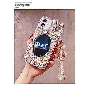 redecarie for Galaxy Note 10 Plus Bling Diamond Rhinestone Mirror Case,Women Girls Cute 3D Glitter Shiny Sparkle Protective Floral Phone Case with Lanyard for Samsung Galaxy Note 10 Plus