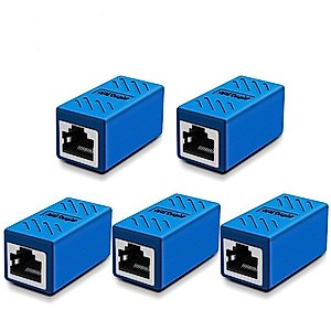 RJ45 Coupler, Cat6 RJ45 Coupler Ethernet Extension, Network Connectors for Cat7/Cat6/Cat5e/Cat5 Ethernet Cable - Network Cable Coupler Female to Female (Blue-5 Pack)