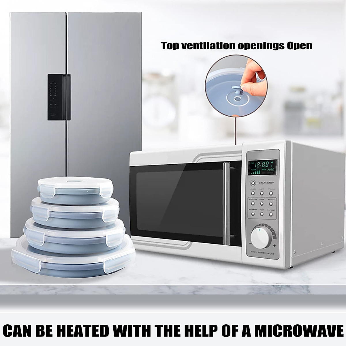 BESUNTEK Collapsible Bowls, Silicone Food Storage Containers with Lids, Set of 4 350/550/800/1200ml Silicone Lunch Containers Leftover Food Containers Leak-Proof Airtight Microwave & Dishwasher Safe