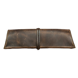 Hide & Drink, Rustic Leather Pencil Case (Small Personal Items) Artist Carpenter Slim Roll Handmade :: Bourbon Brown