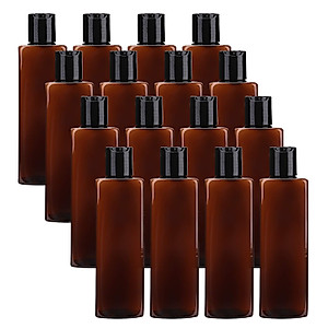 Bekith 16 Pack 8 ounce Amber Empty Plastic Bottles with Disc Top Flip Cap, BPA-Free Refillable Containers For Shampoo, Lotions, Liquid Body Soap, Creams, Rectangle
