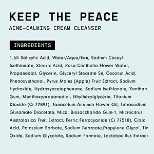 Versed Keep The Peace Calming Cream Cleanser - Gentle, Non-Drying Foaming Cleanser with Salicylic Acid - Daily Face Wash Helps Reduce Blemishes Without Stripping Skin - Vegan (4 fl oz)