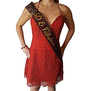 Girlz Nights 50 & Fabulous Lace Sash - 50th Birthday Sash (Black)
