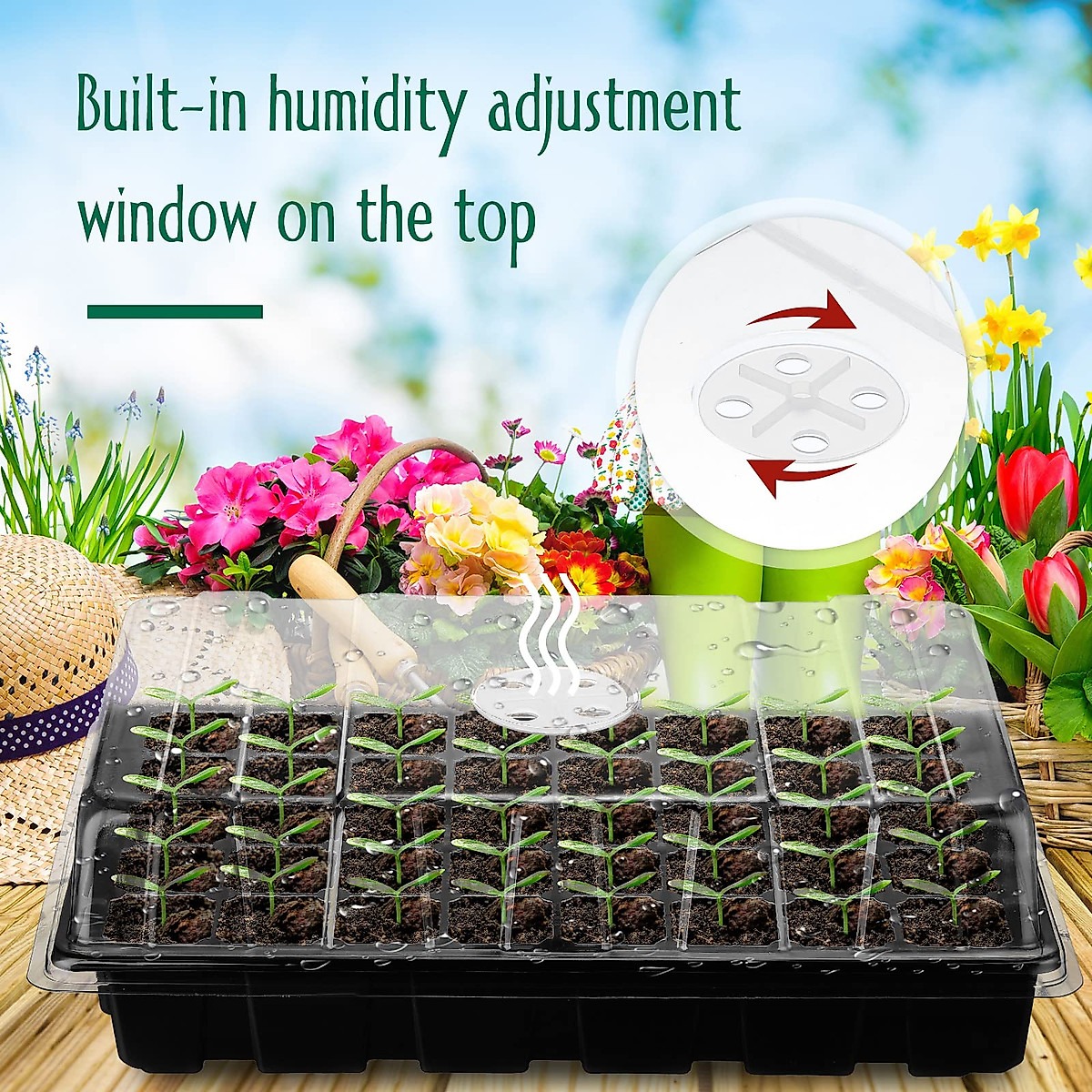 10 Pcs Seed Starter Tray 40 Cells Seed Starter Kit with Humidity Dome and Base Propagation Tray Plant Germination Greenhouse Mini Propagator Station for Seeds Growing, Total 400 Cells(Black,10 Pcs)