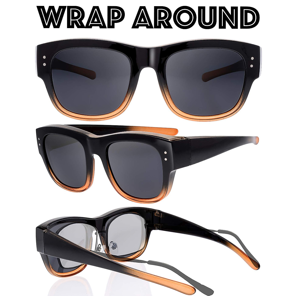 The Fresh High Definition Polarized Wrap Around Shield Oversized Sunglasses for Large Prescription Glasses - Gift Box Package (F606-Crystal Black/Brown for Large Glasses, Grey)