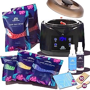 Bella Verde Waxing Kit - Home Wax Kit for Women and Men - Wax Warmer with LED display - 5 Packs of Wax Beads - Wax Pot - Pre & Post Wax Spray 20 Wood Sticks - Hard Wax Beans for Brazilian Body Legs Eyebrows Face Lips Armpits