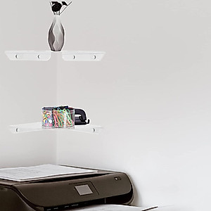 Ztexkee Acrylic Corner Floating Shelves, 2 Pack Acrylic Wall Mount Floating Corner Shelves Wall Storage Display Organizer for Bathroom Bedroom Living Room Kitchen Home Decor